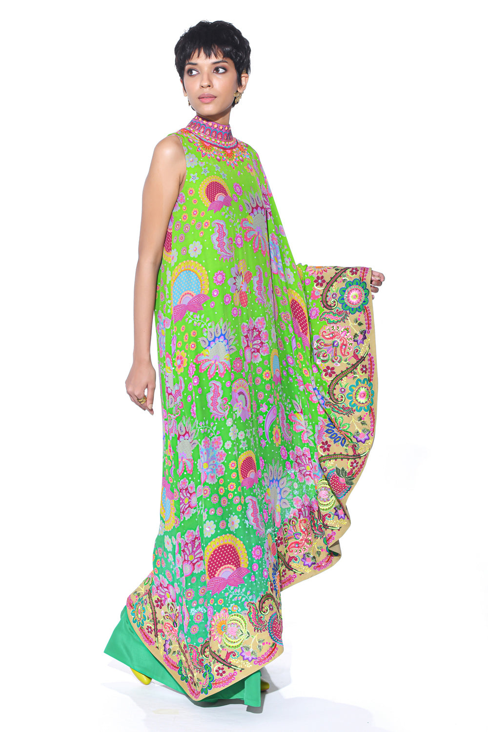 Neon Green Embroidered One Shoulder Dress And Jumpsuit – FUELTHESTORE